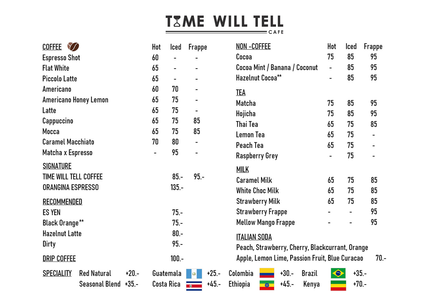 Coffee & Beverages – Time Will Tell Cafe